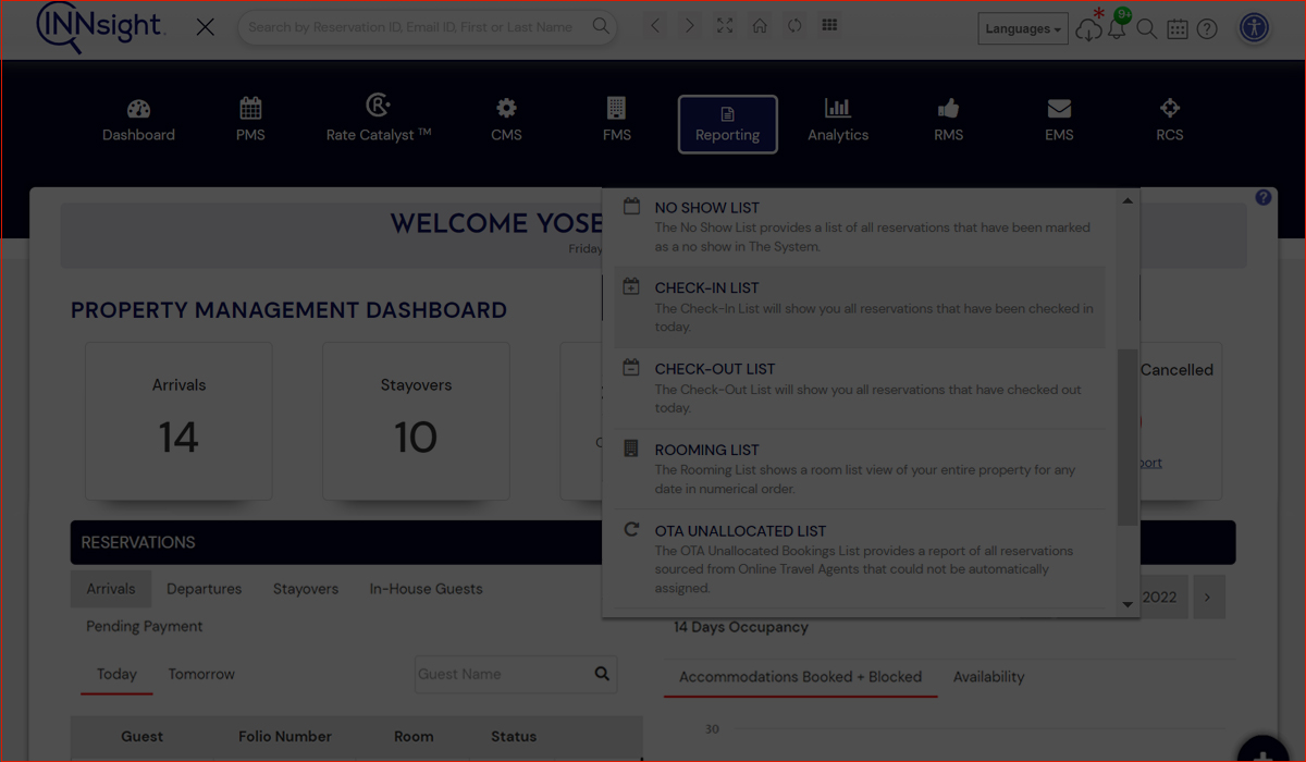 Check-In List Reporting | INNsight Help